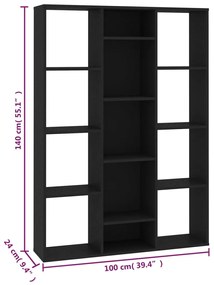 vidaXL Knihovna/dělící stěna černá 100 x 24 x 140 cm dřevotříska