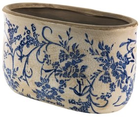 Oválný keramický obal na květináč s modrými květy Nichole L – 22x12x13 cm