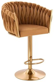 LuxuryForm DESIGN Barová židle NORDEN VELUR na zlatém talíři - medová