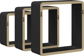Nástěnné police kostky 3 ks černé MDF 323953