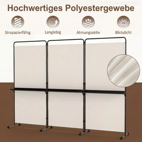 Costway 3-dílný dělič pokoje na kolečkách, skládací zástěna, zástěna na – bílý