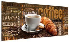 Obraz šálku kávy a croissantů (100x40 cm)