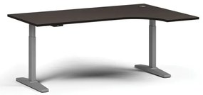 Výškově nastavitelný stůl, elektrický, 675-1325 mm, rohový pravý, deska 1800x1200 mm, šedá podnož, wenge