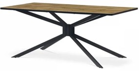 Jídelní stůl 180x90 divoký dub kovová hvězdicová podnož černý mat HT-885 OAK