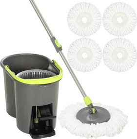 HOMCOM mop s dvoukomorovým kbelíkem 20 l a 5 návleky