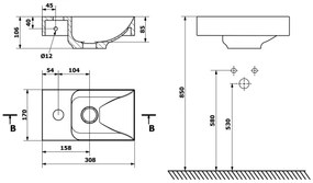 Sapho - Závěsné umyvadlo PICCOLINO 31x17 cm levá/litý mramor/bílá