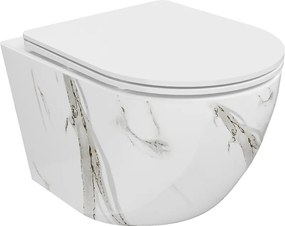Mexen Lena, závěsná WC mísa Rimless s duroplastovým sedátkem s pomalým zavíráním, imitace mramoru-bílý kámen, 30224094