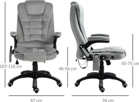 Masážní kancelářské křeslo Vinsetto ergonomické výškově nastavitelné s PU kolečky v šedé barvě pro pohodlnou práci a relaxaci | Aosom.de