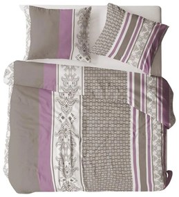KARO Flanelové povlečení 140x200 1862N béžové vícebarevné pruhované Flanel Comfort button-up