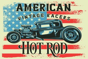 Obraz Staré Auto Na Pozadí Americké Historické Vlajky Nedostatek Nedostatek Plátno Canvas 90x60