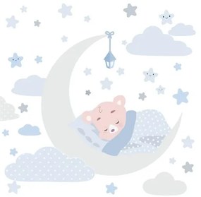 Okouzlující dětská nálepka na zeď spinkající medvídek na noční obloze 80 x 160 cm