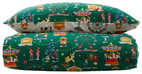 Zelené bavlněné dětské povlečení na dvoulůžko 200x200 cm Christmas Fairground – Belle & Boo