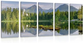 5-dílný obraz nádherné panorama hor u jezera - 100x50 cm