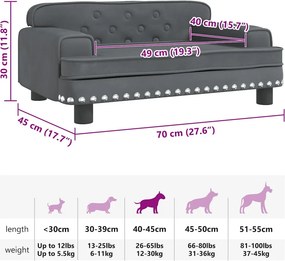 Pelíšek pro psy tmavě šedý 70 x 45 x 30 cm samet 171884