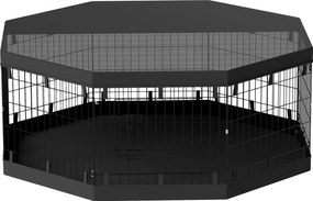 PawHut Psí Ohrádka, Vnitřní Psí Prostor, 8 Skládacích Modulárních Panelů, s Dveřmi, Horním a Dolním Krytem, Ocel, 61 x 61 cm, Černá | Aosom