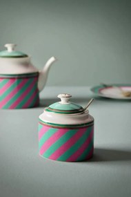 Pip Studio Pip Chique Stripes cukřenka 550ml, růžovo-zelená (Porcelánová cukřenka 550 ml)