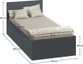 Postel s kovovým roštem a úložným prostorem, 90x200, grafit, DOLI