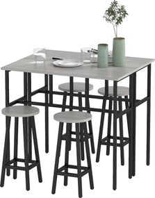HOMCOM 6-dílná jídelní souprava - 2 bistro stoly s 4 barovými židlemi, set barového stolu v industriálním designu do obývacího pokoje a jídelny, dřevo