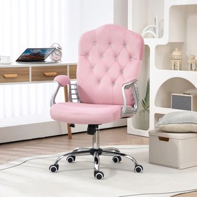 Kancelářská židle HOMCOM pro ženy, ergonomická kancelářská židle s houpací funkcí, výškově nastavitelná, nosnost 120 kg, růžová| Aosom