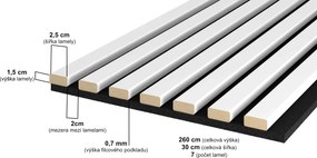 MP Dekorativní nástěnné lamely s filcem, Dub hnědý / černý 260x30x0,7 cm - 7 lamel