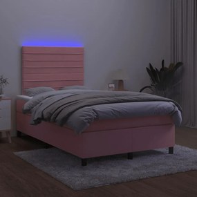 Box spring postel s matrací a LED růžová 120 x 190 cm samet 3270322