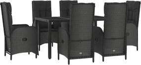 7dílný zahradní jídelní set s poduškami černý polyratan 3185066