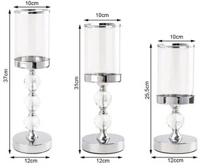 Verk Group Svícny glamour kovové křišťálové skleněné sada chrom 3 ks