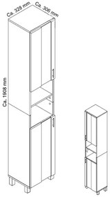 Koupelnová vysoká skříňka Porto, dub sonoma/bílá