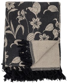 Bloomingville Přehoz z recyklované bavlny Mali Black 160x130cm, černá barva, krémová barva, textil