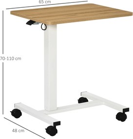 HOMCOM Stůl Sit-stand výškově nastavitelný s kolečky Prostorově úsporný stůl na notebook ve tvaru C přírodní bílá 70-110 cm do 70 kg | Aosom.de