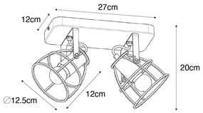 Průmyslové bodové svítidlo tmavě šedé se dřevem nastavitelné 2-světlo - Arthur
