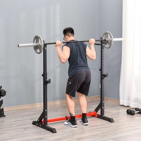 HOMCOM Stojan na činky - Ocelový stojan na činky s nastavitelnou výškou až 150 kg nosnost - Dřepovací stojan s gumovými nožičkami pro silový trénink