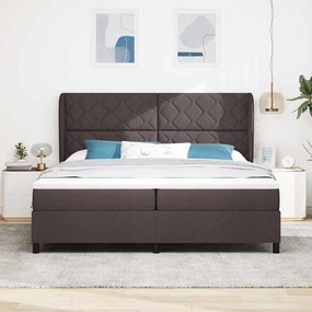 Postel s boxspringem s čelo Tmavě hnědá 200 x 200 cm textil 3340651