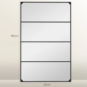 HOMCOM Obdélníkové zrcadlo s industriálním stylem a mřížkovým vzorem, horizontální nebo vertikální, s 4 háčky, černý kov - 109 x 69 cm | Aosom