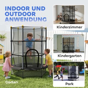 HOMCOM dětská trampolína Ø140 cm, trampolína s ochrannou sítí, kryt hran, zahradní trampolína pro děti 3-10 let, max. zatížení 50 kg, černá barva