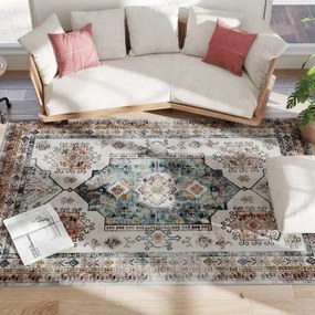 HOMCOM vintage koberec, protiskluzový a pratelný, krátký vlas, pro obývací pokoj a ložnici, 230x160 cm, vícebarevný
