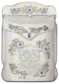 Krémová retro poštovní schránka s květy Post Courier – 27x8x39 cm