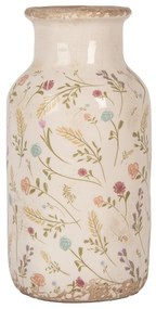 Béžová keramická váza s kvítky Floral Cartoon M - Ø 14*26 cm