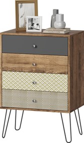 HOMCOM komoda se 4 zásuvkami, nohy z oceli, boho styl, 60 x 39 x 86 cm, vícebarevná