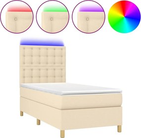 Box spring postel s matrací a LED krémová 100x200 cm textil 3135738