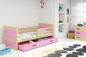 Falco Dětská postel Riky 90x200 s úložným prostorem, borovice/růžová
