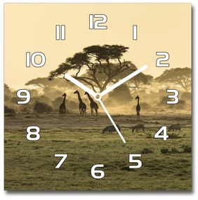 Wallmuralia Skleněné hodiny čtverec Žirava na savaně 30x30 cm