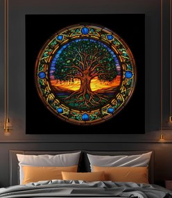 Obraz na plátně - Strom života kruhová mozaika FeelHappy.cz Velikost obrazu: 140 x 140 cm