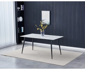 Jídelní stůl HT-406M WT, 160x90 cm, slinutý kámen, matný mramor, kov černý lak mat