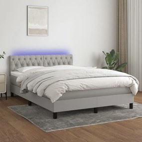Box spring postel s matrací a LED světle šedá 140x200 cm textil,  3133397