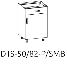 D1S-50/82 dolní skříňka s zásuvkou P/S - L/S kuchyně Plate Zvolte stranu: pravé provedení, Barva korpusu skříněk: Bílá alpská, Barevné provedení: Světle šedá mat