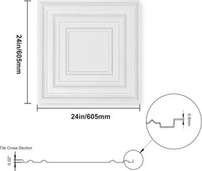 Stropní dlaždice 12-balení 24 × 24 V PVC Snadná instalace Bílý kolíkový vzor