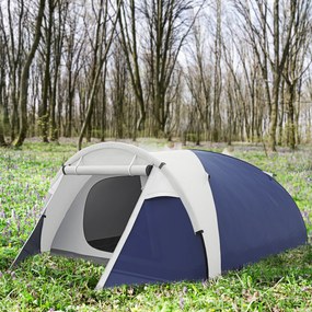 Outsunny Lehký Vzdušný Stan pro Kempování ve Tvaru Dómu pro 3/4 Osoby s Zipem a Taškou Oxford 320 x 240 x 130 cm Tmavě Modrá Světle Šedá
