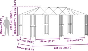 Rám altánu bez látky altánu 6 x 3 m Černá Ocel 3375981