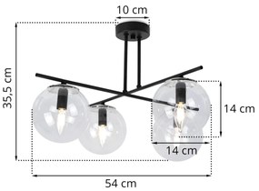Stropní svítidlo Paris, 4x transparentní skleněné stínítko, ch